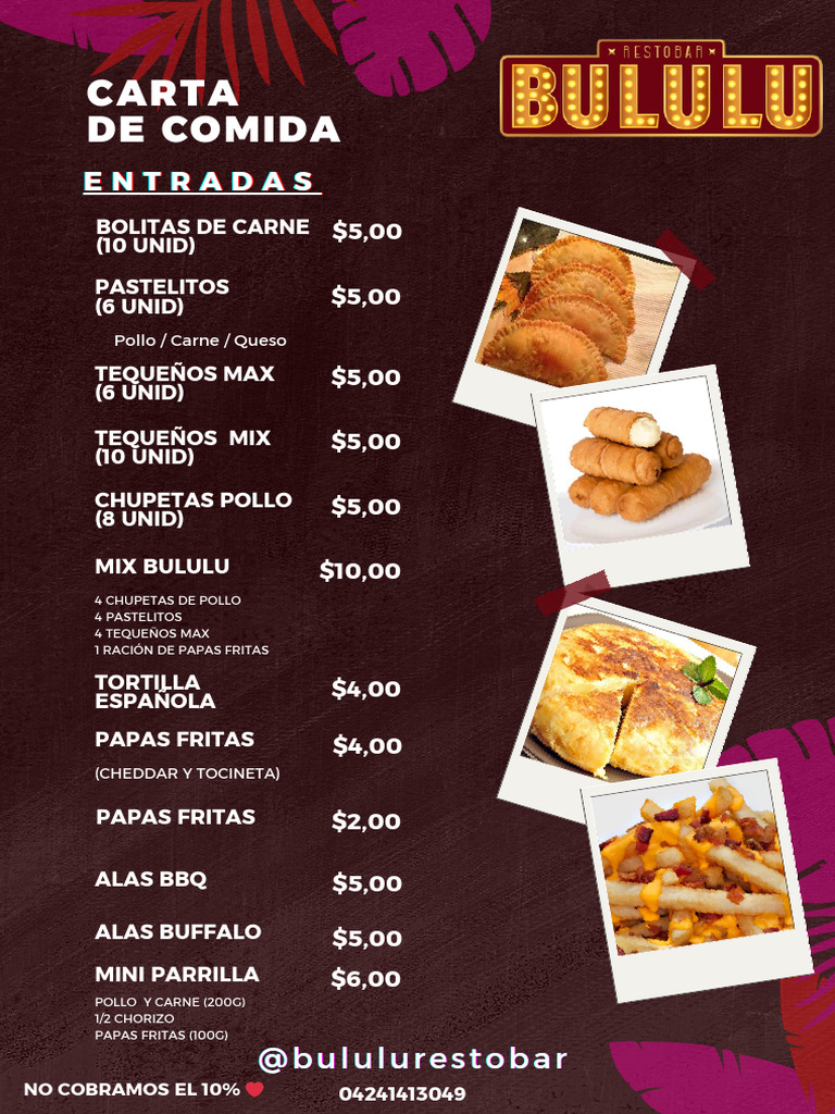 Menú Bululu | PDF | Cocina | Alimentos