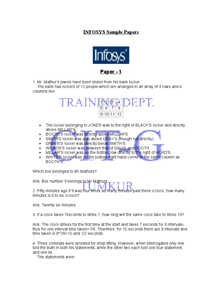 INFOSYS Sample Papers Overview | PDF | Witness | Transport