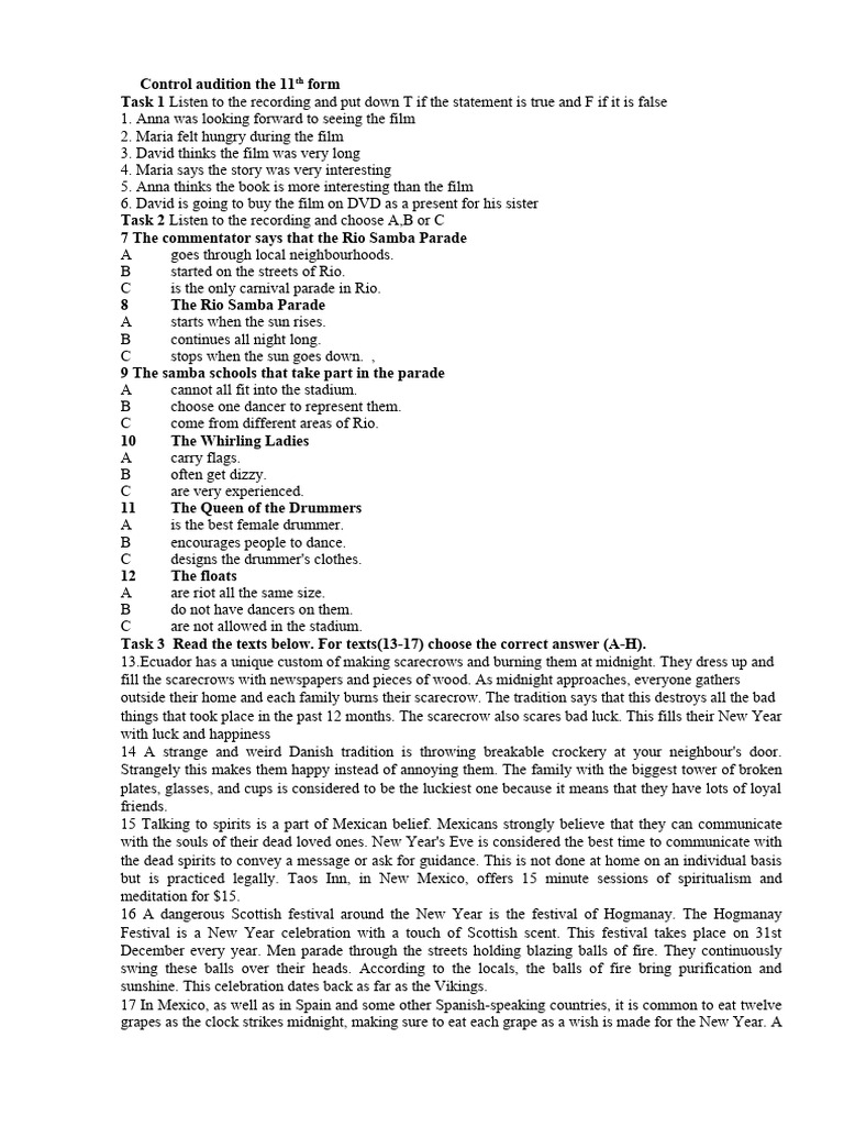 Online Audition Control for 11th Grade | PDF