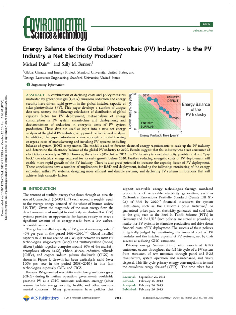 Energy Balance of the Global Photovoltaic (PV) Industry - Is the PV | PDF | Photovoltaics ...