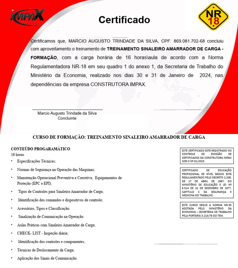 Modelo Certificado Rigger | PDF