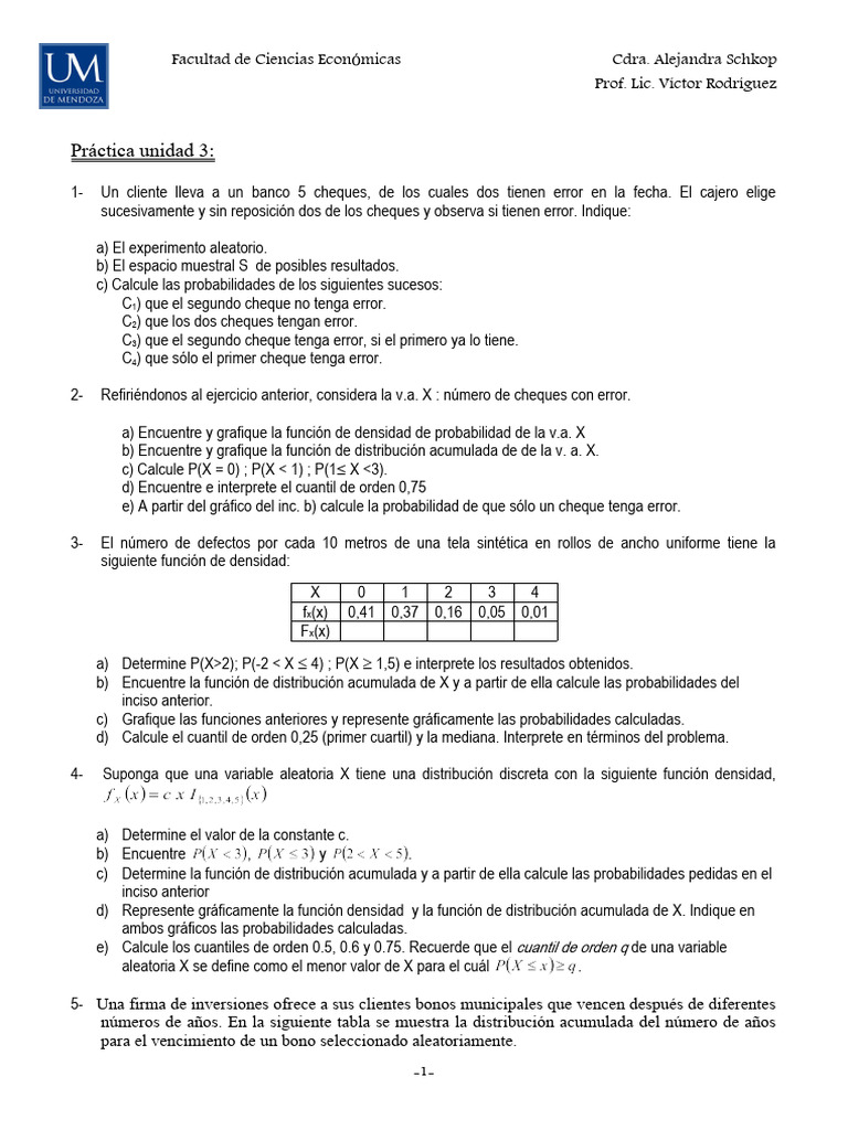 U3 Práctica Variable Discreta | PDF | Teoría de probabilidad | Probabilidad