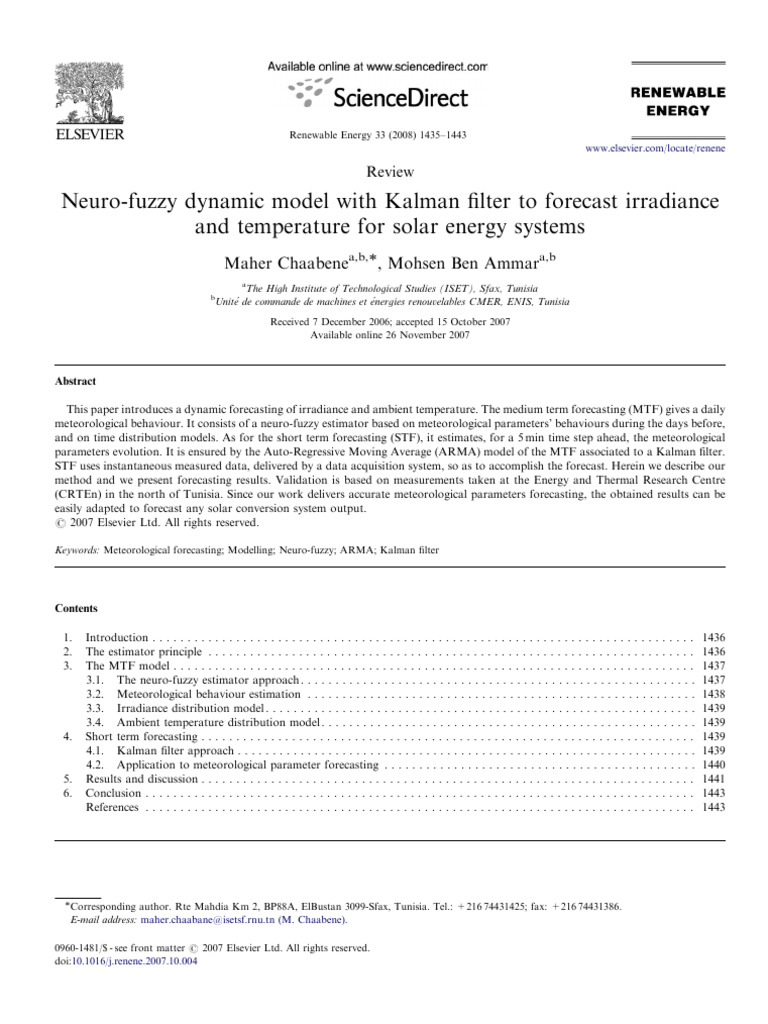 Neuro-Fuzzy Dynamic Model With Kalman Filter To Forecast Irradiance | PDF | Forecasting | Time ...