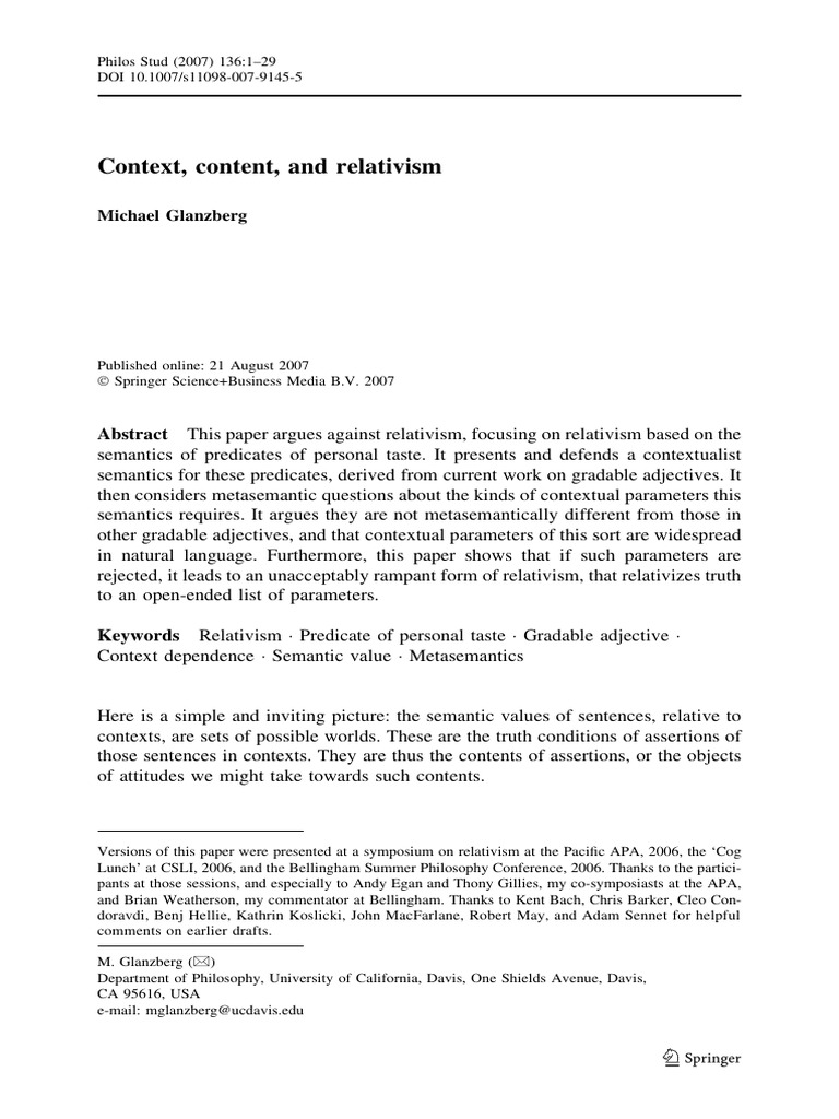 Glanzberg 2007 | PDF | Relativism | Semantics