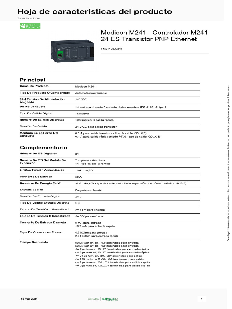 Schneider Electric Modicon-M241 TM241CEC24T | PDF | Transistor | Controlador lógico programable