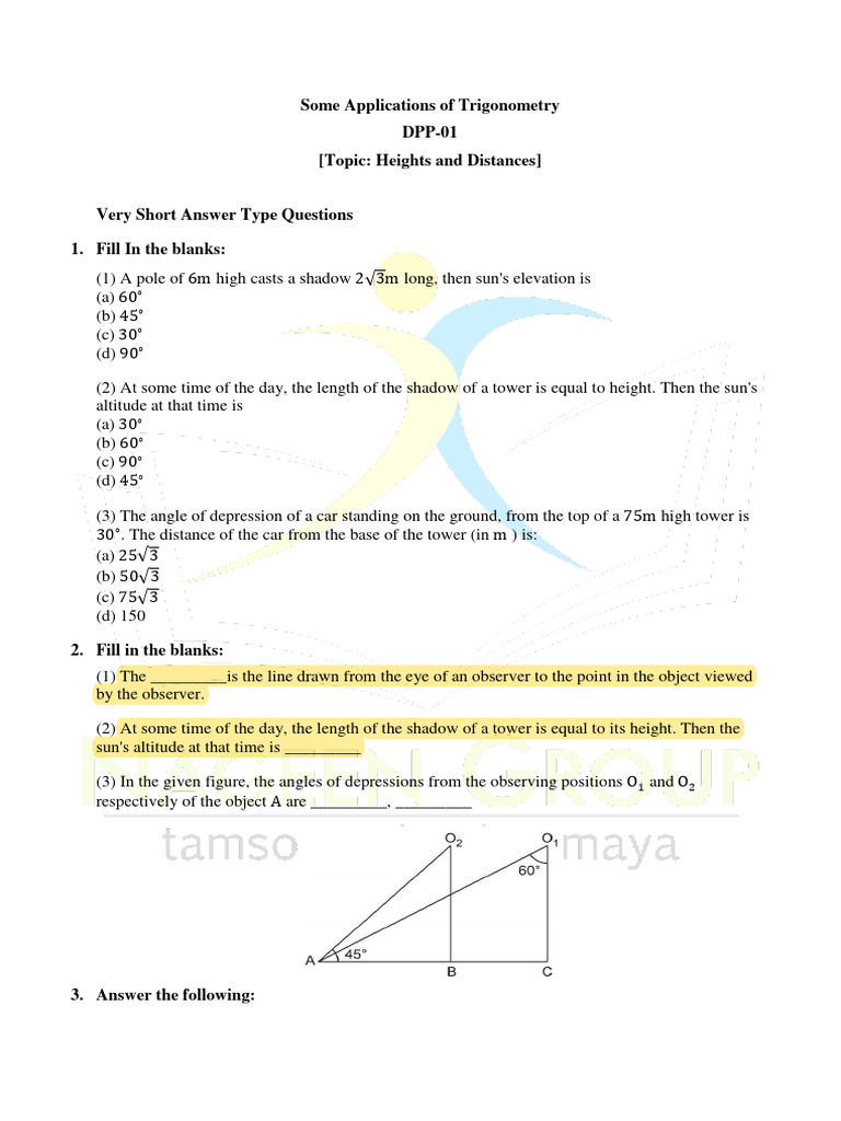 Chapter 9 Applications of Trigonometry | PDF | Height | Shadow