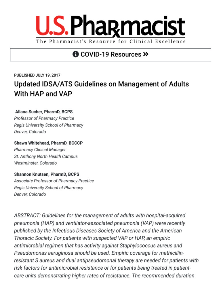 Updated IDSA - ATS Guidelines On Management of Adults With HAP and ...