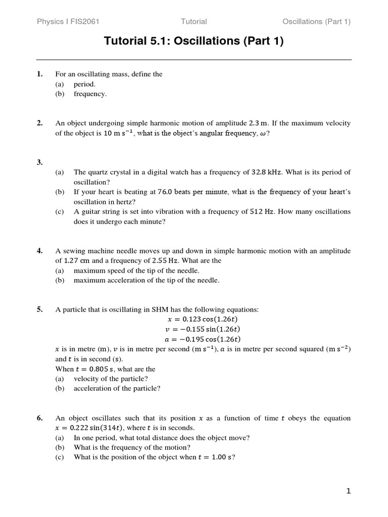 5 1 Oscillations Part 1 Pdf Oscillation Frequency