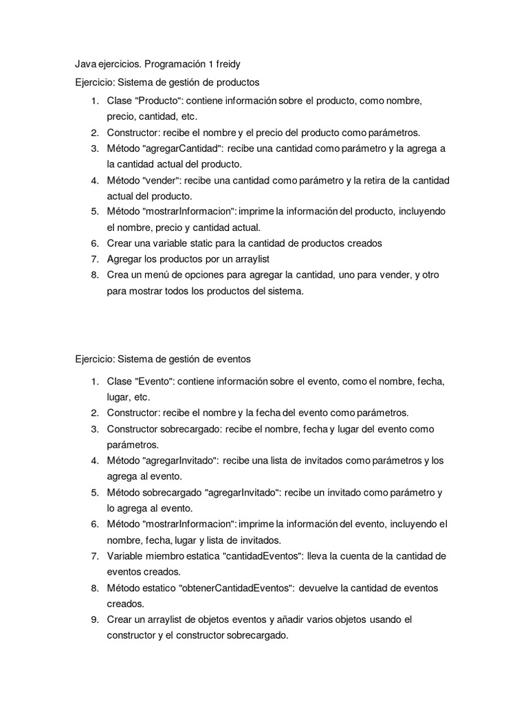 Java Ejercicios Tarea Continuacion | PDF | Constructor (Programación Orientada a Objetos ...