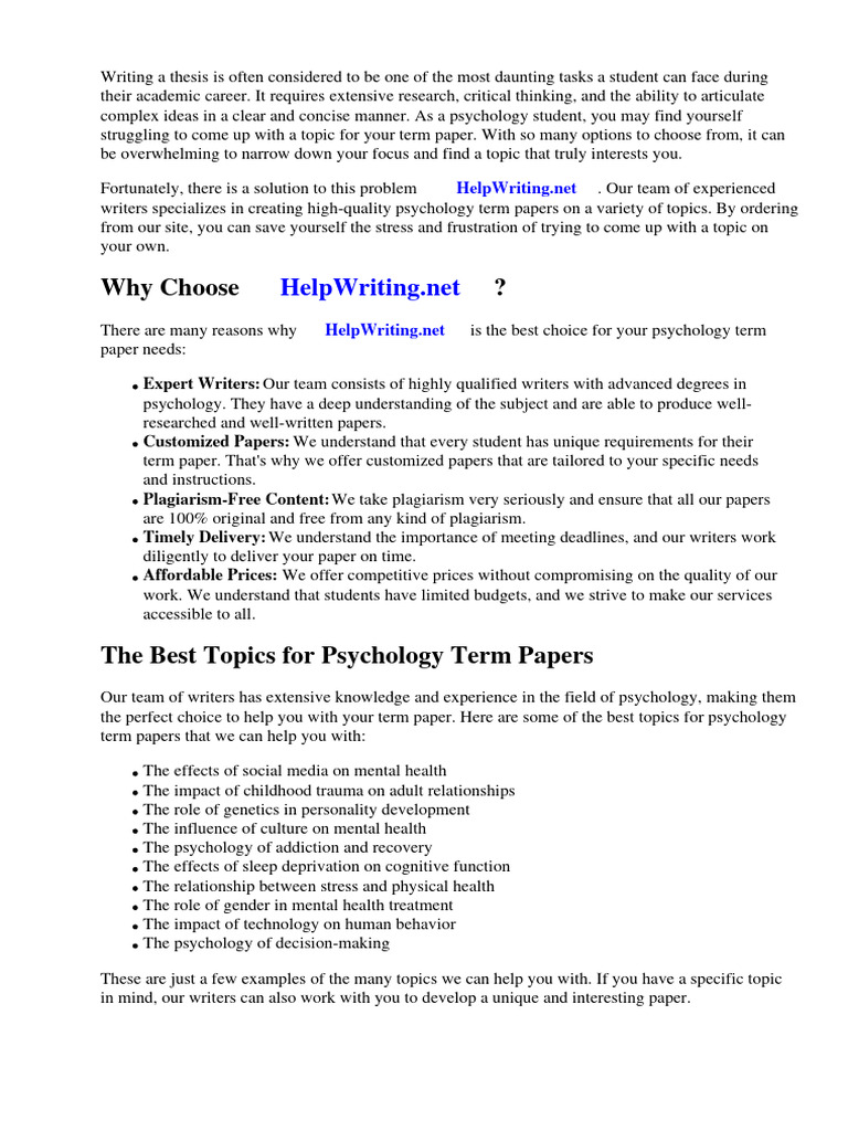 Best Topics For Psychology Term Paper | PDF | Psychology | Self Harm