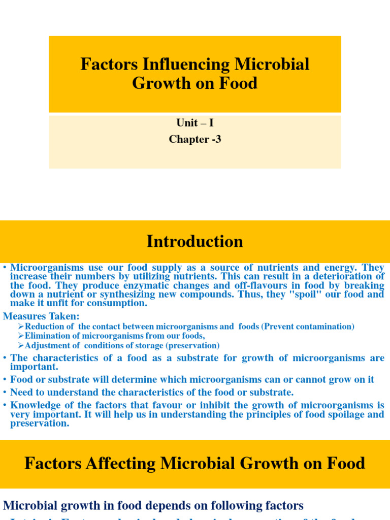 Factors Influencing Microbial Growth On Food: Unit - I Chapter - 3 ...
