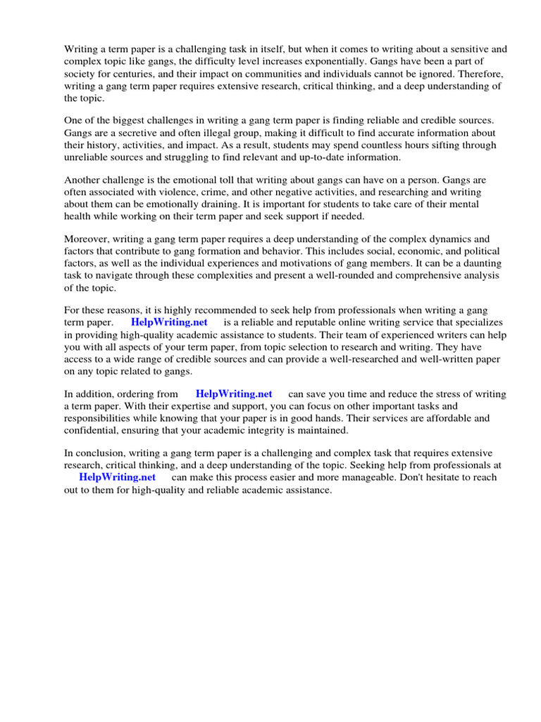 Gang Term Paper | PDF | Gang | Violence