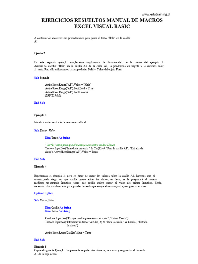 Ejercicos Resueltos Manual de Macros Excel | PDF | Básico | Software