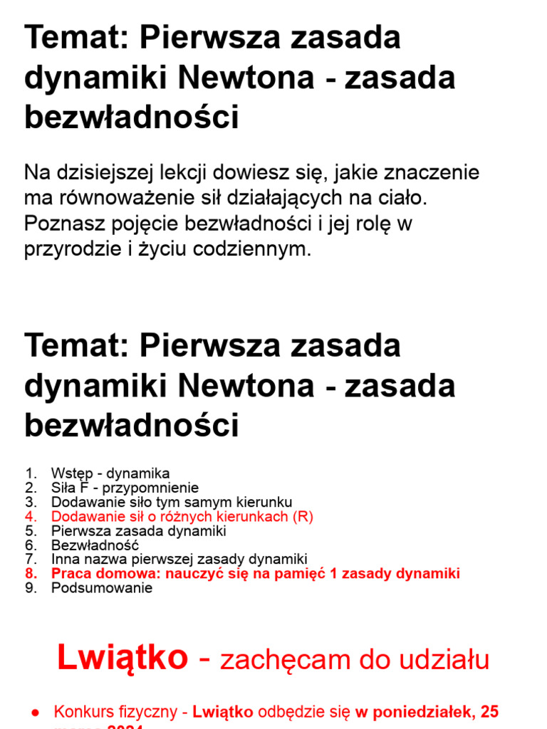 Pierwsza Zasada Dynamiki | PDF