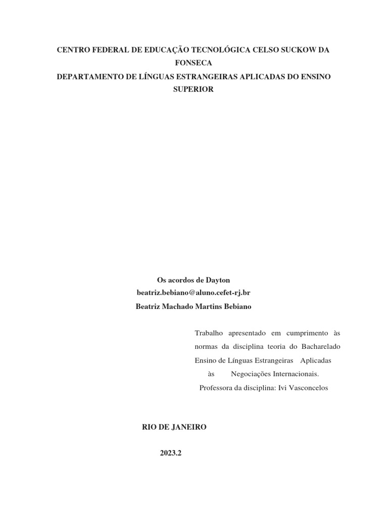 Mediação nos Acordos de Dayton | PDF | Bósnia e Herzegovina | Guerra da ...