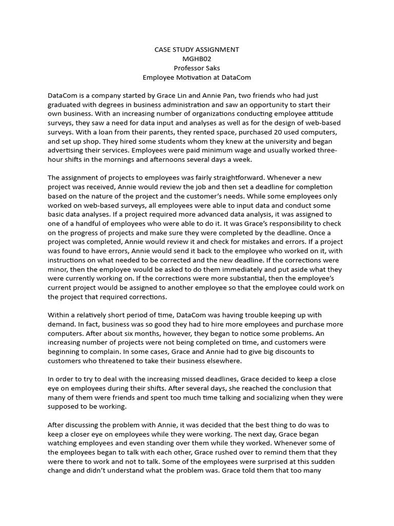 Case Study Assignment | PDF | Motivational | Motivation