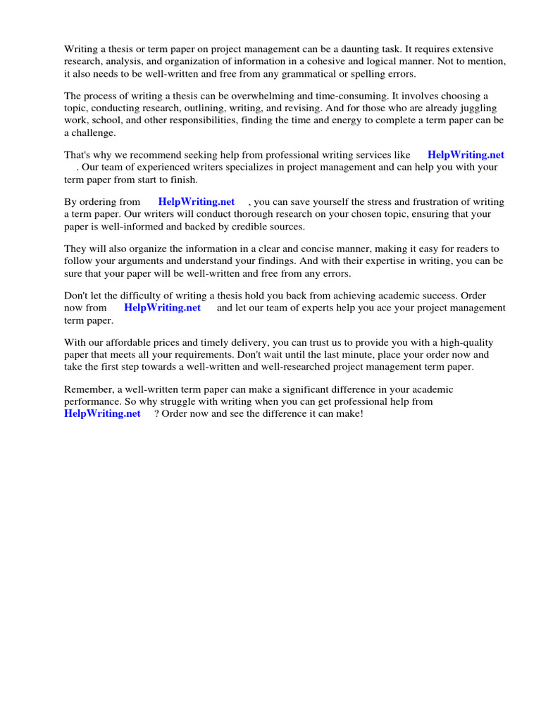 Project Management Term Paper | PDF | Project Management | Goal