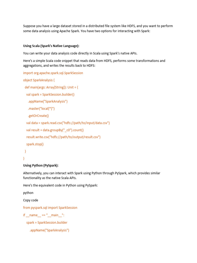 Analyzing Large Datasets with Spark | PDF | Apache Spark | Computing