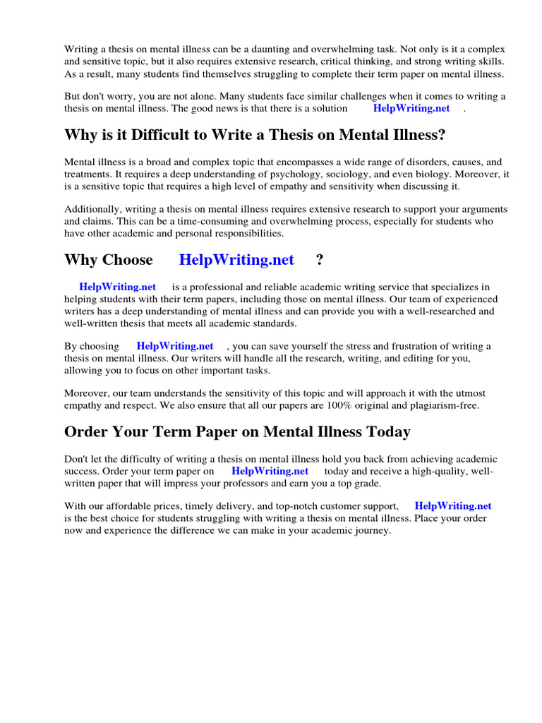 Term Paper On Mental Illness | PDF | Mental Disorder | Major Depressive Disorder