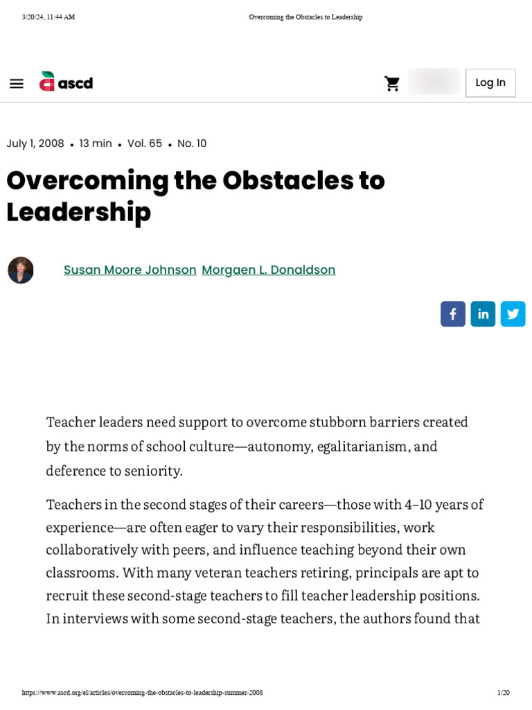 Overcoming The Obstacles To Leadership | PDF | Teachers | Leadership