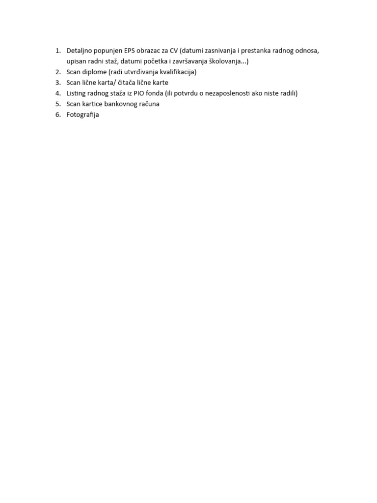 2019 - Dokumentacija Za Zasnivanje Radnog Odnosa | PDF