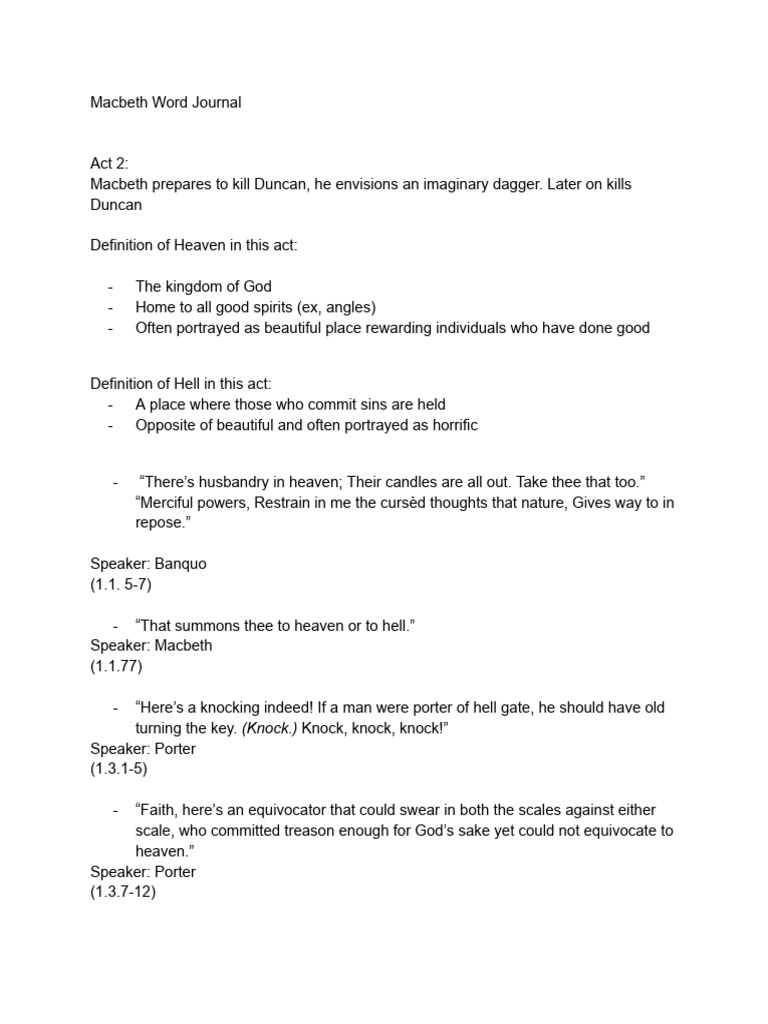 Mabeth Word Journal + Script PDF | PDF | Macbeth | Heaven