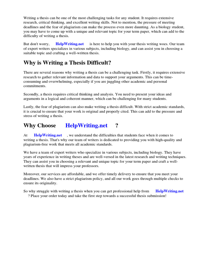 Term Paper Biology Topics | PDF | Thesis | Critical Thinking