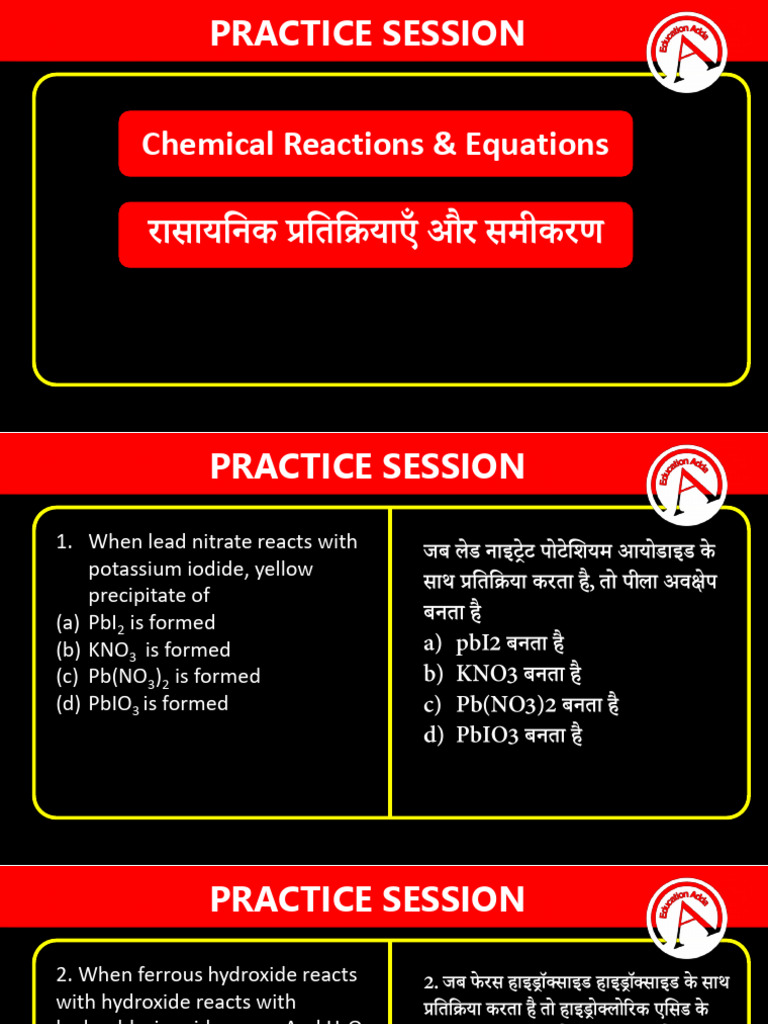 Chemical Equations Questions | PDF | Redox | Oxide