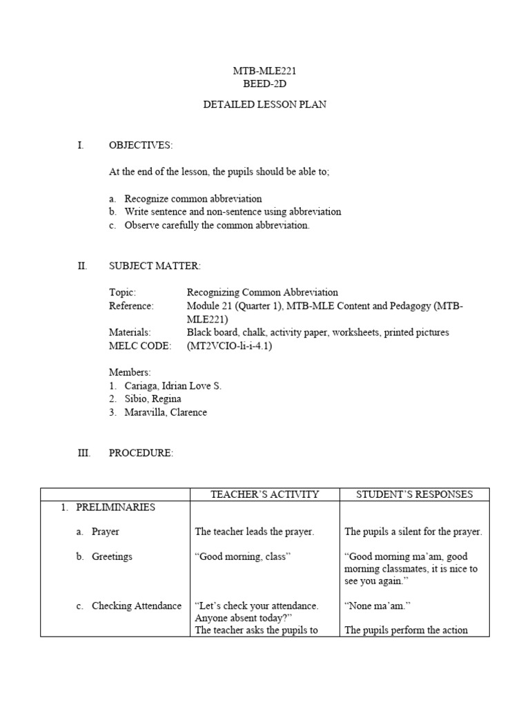 Abbreviations Lesson Plan for Grades 1-3 | PDF | Lesson Plan | Teachers