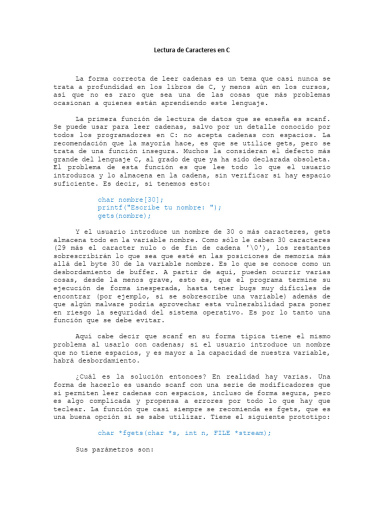 Lectura de Caracteres en C - Funcion Leestring | PDF | Almacenador intermediario de datos ...