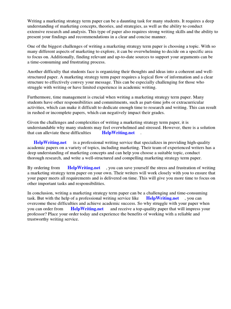 Marketing Strategy Term Paper | PDF | Marketing | Marketing Strategy