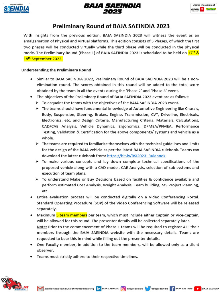 Preliminary Round Guidelines 2023 - Rev002 | PDF | Strength Of Materials | Four Wheel Drive