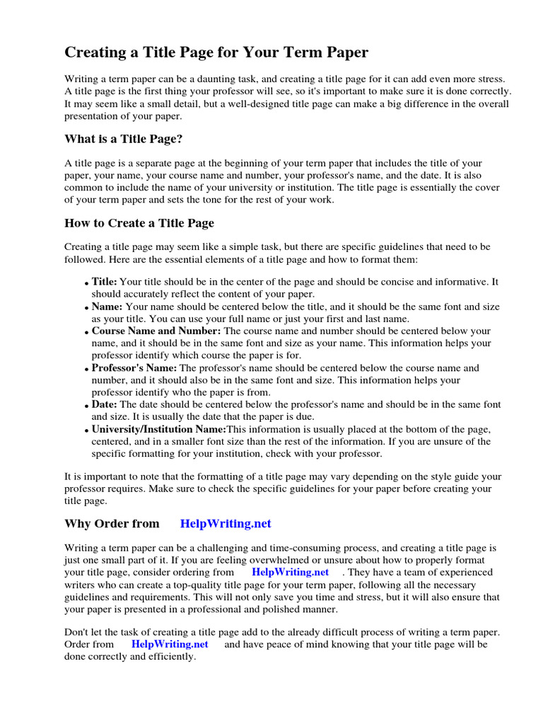 How To Create A Title Page For A Term Paper | Download Free PDF ...