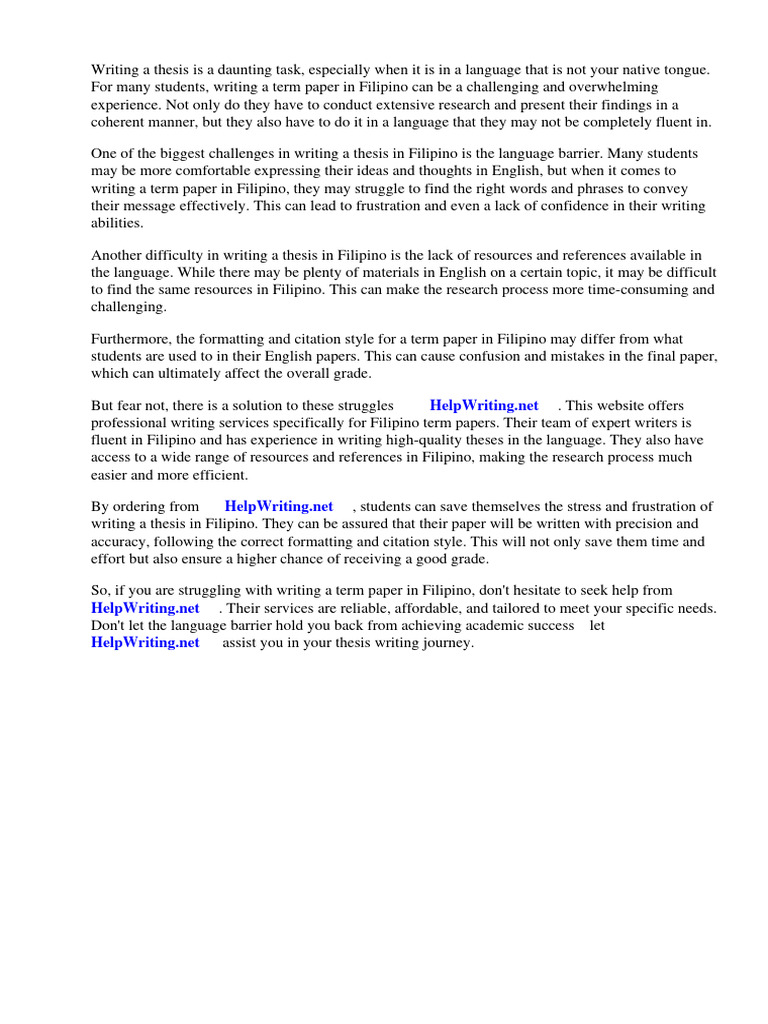 Paksa Sa Filipino Term Paper | PDF | Tagalog Language | Thesis