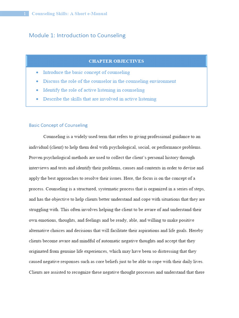 Counseling Skills: Introduction Guide | PDF | Psychotherapy | Thought