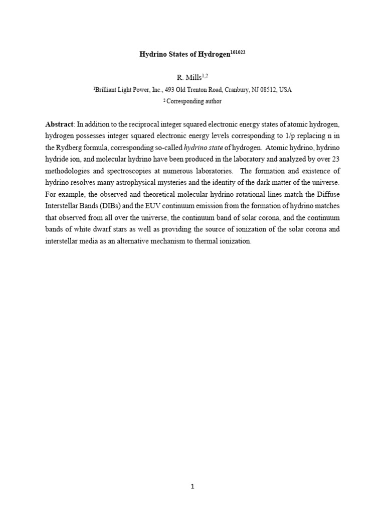Hydrino States of Hydrogen | PDF | Dark Matter | Electron