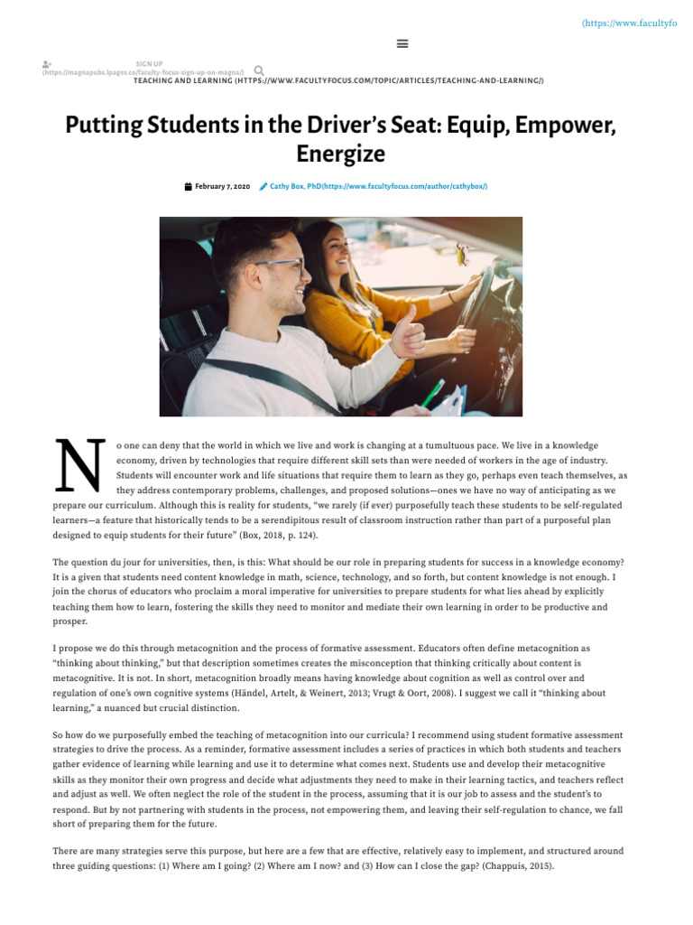 Putting Students in The Driver's Seat - Equip, Empower, Energize ...