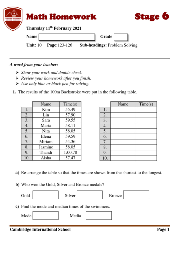 Stage 6 Math Homework | PDF | Teaching Methods & Materials