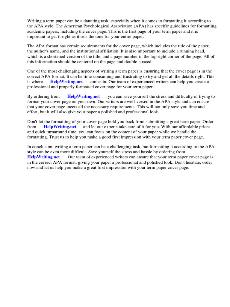 Term Paper Cover Page Apa Format | PDF | Apa Style | Citation