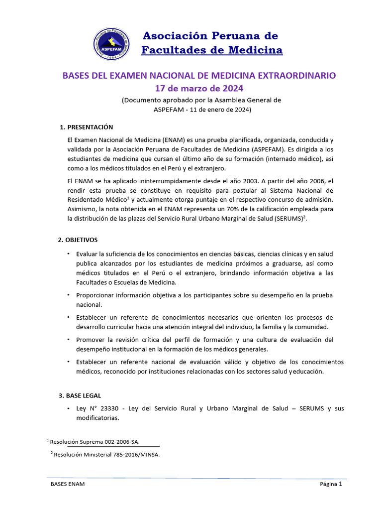 Bases Enam 17.03.2024 | PDF | Medicina | Documento de identidad