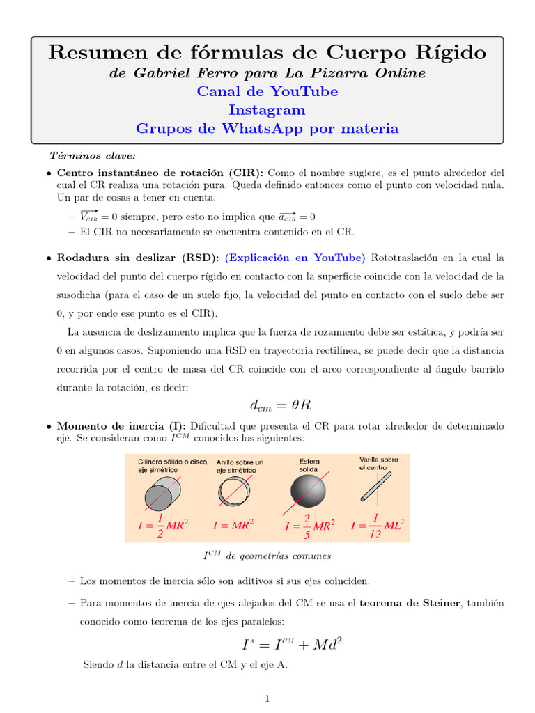 Resumen Fórmulas CR | PDF | Rotación | Velocidad