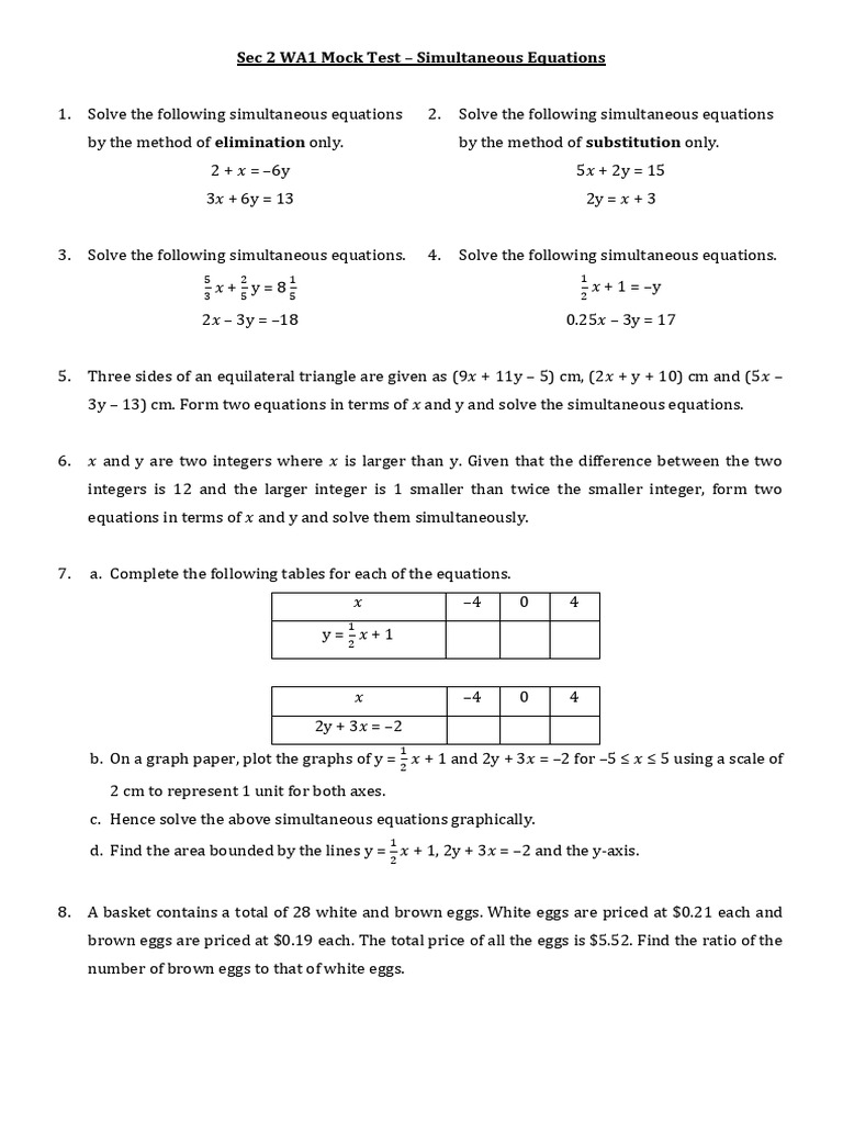 Sec 2 WA1 Mock Test | PDF | Equations | Mathematical Concepts