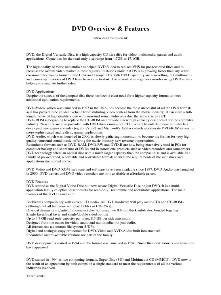 DVD Overview & Features | PDF | Dvd | Compact Disc