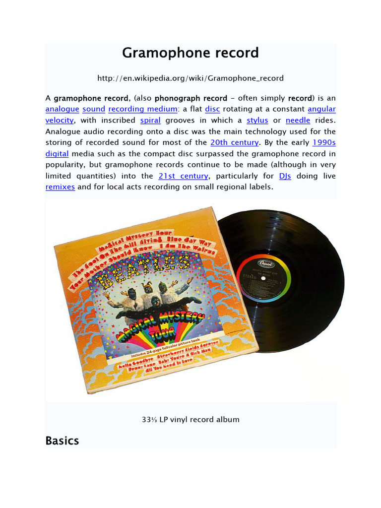 Gramophone Record | PDF | Lp Record | Phonograph