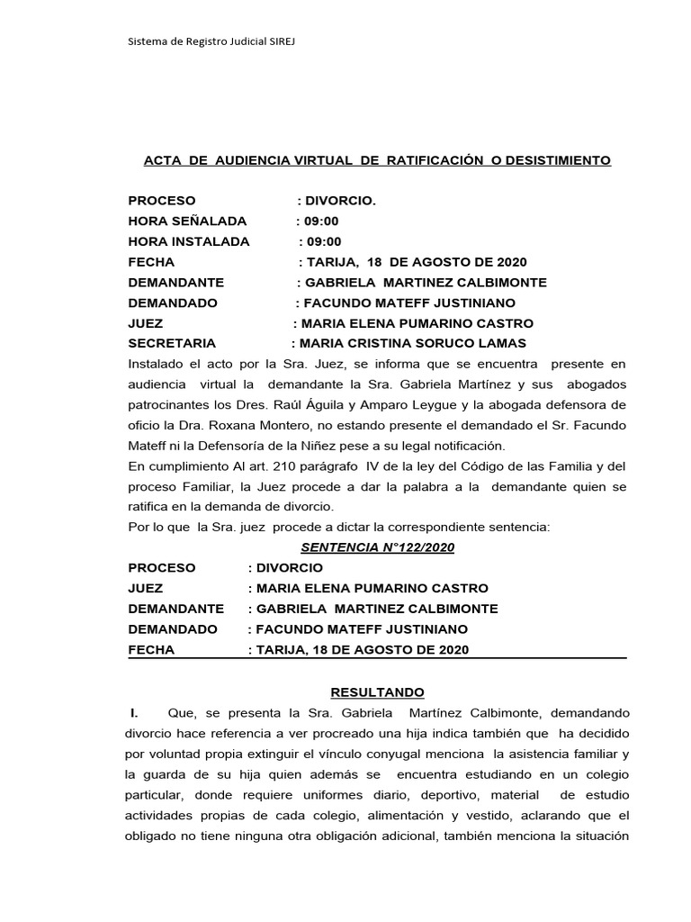 Sistema de Registro Judicial SIREJ: SENTENCIA N°122/2020 | PDF ...