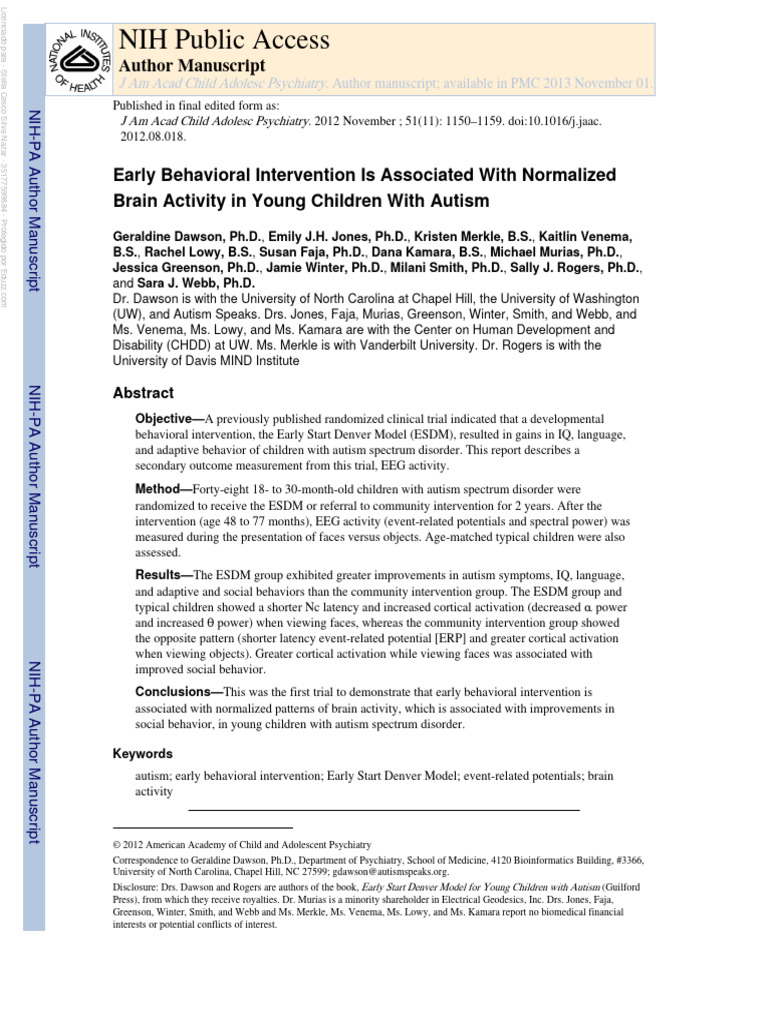 Artigo Modelo Denver | PDF | Autism Spectrum | Pervasive Developmental ...