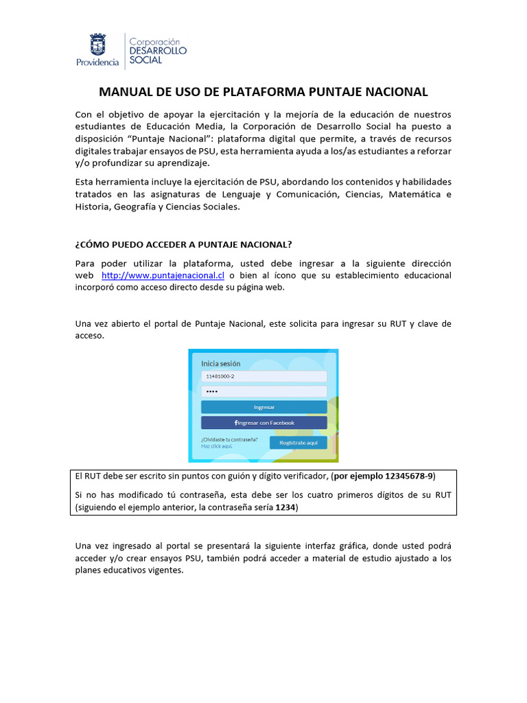 Manual de Uso de Plataforma Puntaje Nacional | Descargar gratis PDF ...