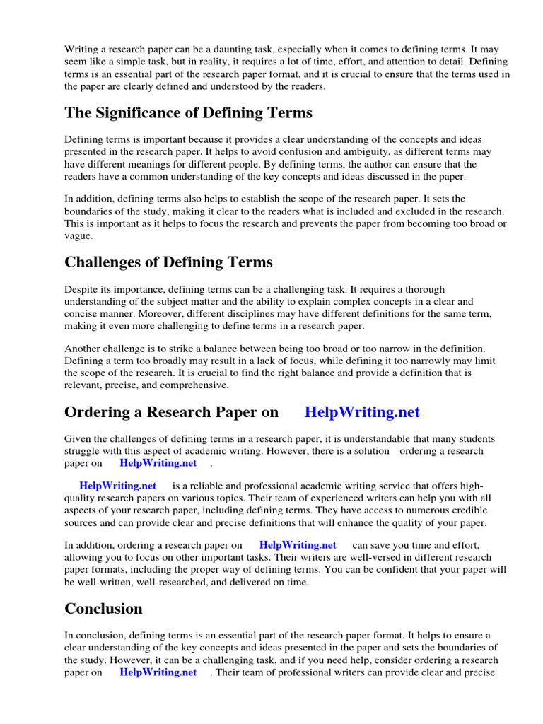 Definition of Terms in Research Paper Format | PDF | Academic ...