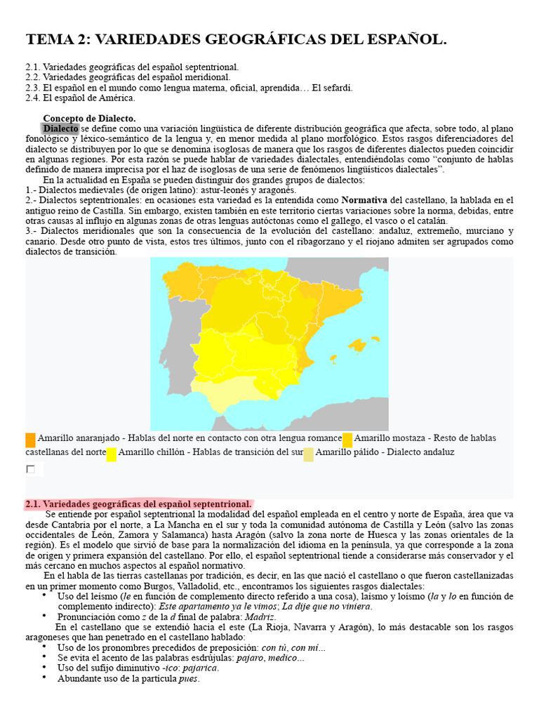 Tema 2 Variedades Geogrã Ficas Del Espaã Ol | PDF | Lengua española | Idiomas
