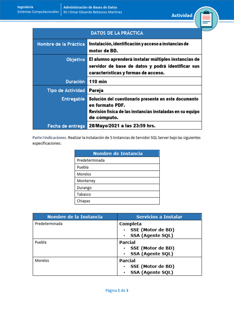 Actividad 1.3 - Instalacion - SQL - Server | PDF | Servidor SQL de Microsoft | SQL